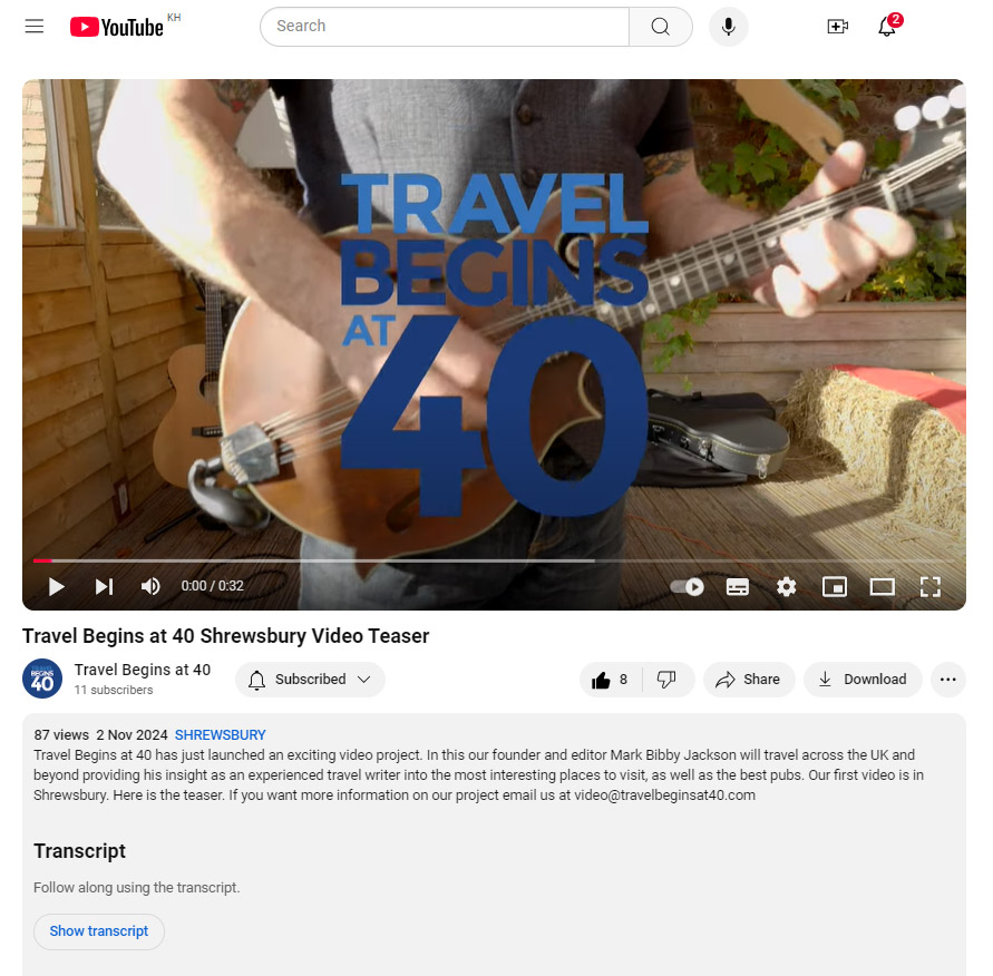 New Travel Begins at 40 YouTube Channel - Travel Begins at 40
